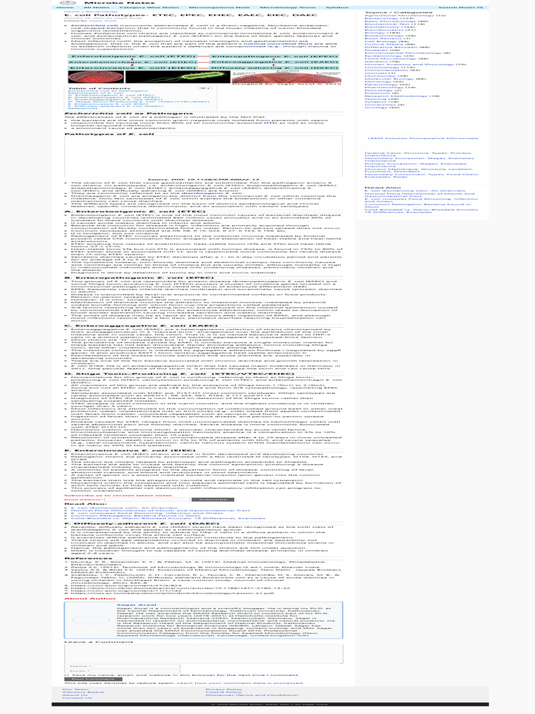 43e. Coli Pathotypes - Etec, Epec, Ehec, Eaec, Eiec, Daec | PDF | Escherichia Coli | Diarrhea