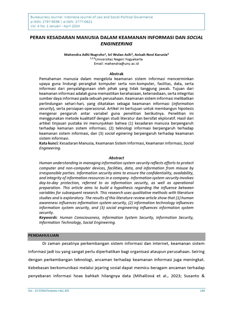 Peran Kesadaran Manusia Dalam Keamanan Informasi Dan Social Engineering | PDF