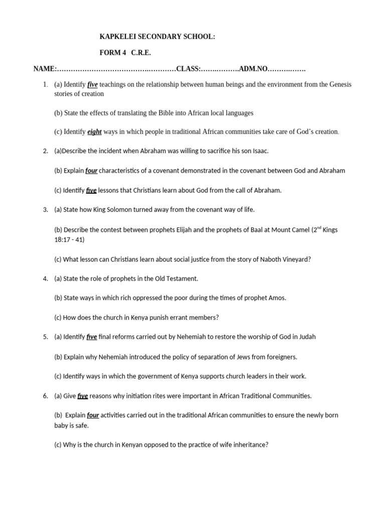 Form 4 C.R.E 2025 | PDF