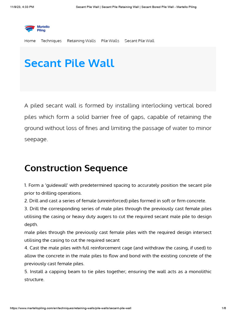 Secant Pile Wall - Secant Pile Retaining Wall | PDF | Deep Foundation ...