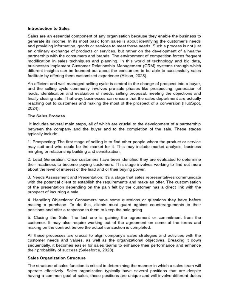Introduction To Sales Pdf Sales Customer Relationship Management