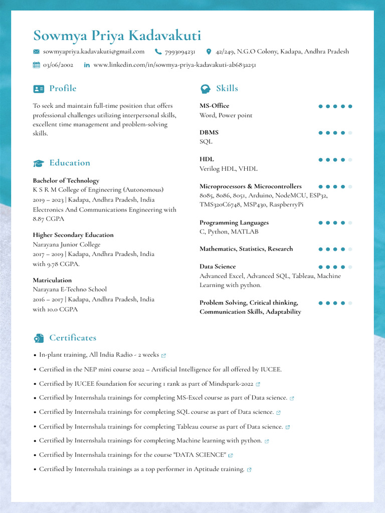 Sowmya.priya.kadavakuti Profile | PDF | Computing | Computer Science