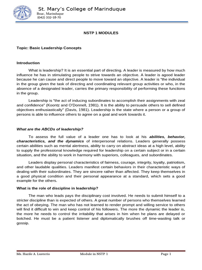 NSTP Modules(1) | PDF | Leadership | Goal