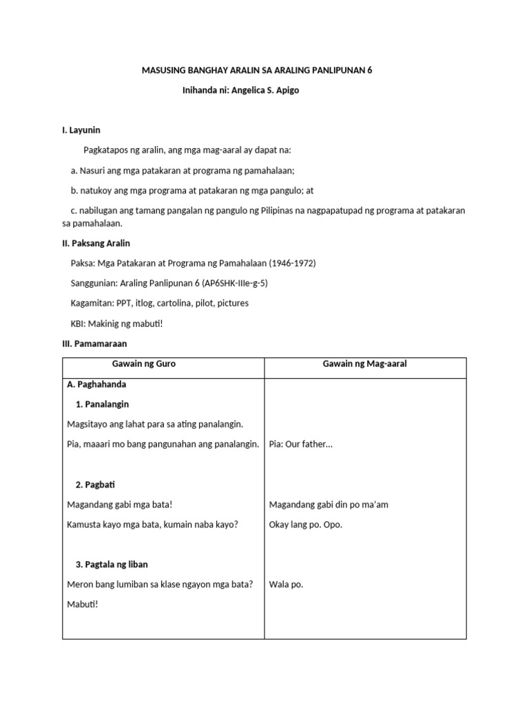 ARALING PANLIPUNAN 6 Apigo | PDF