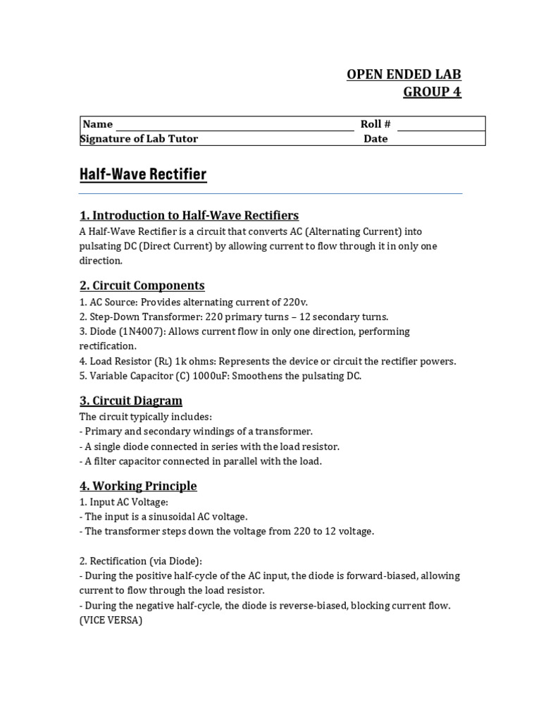 open ended lab | PDF | Rectifier | Direct Current