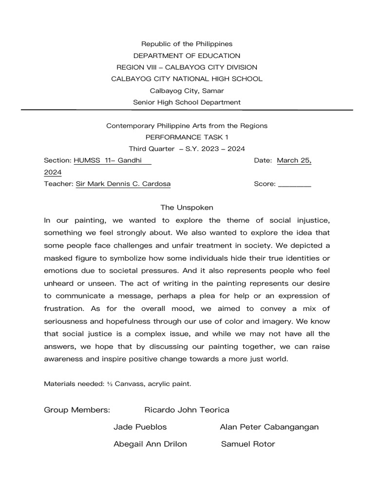 Social Injustice Art Project Rubric | PDF