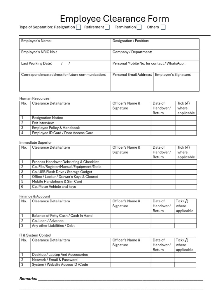 Employee Clearance Form | PDF | Computing