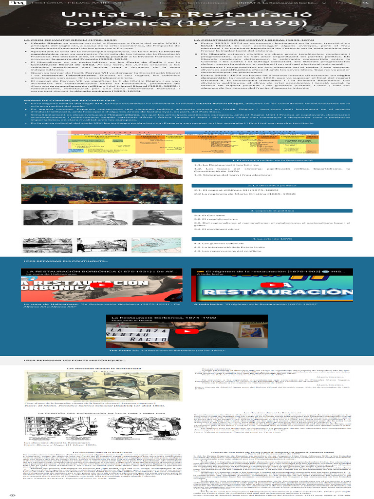 Unitat 4. La Restauració Borbònica (1875-1898) | PDF