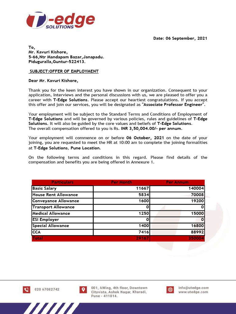 Offer Letter (4) | PDF | Employment | Verification And Validation