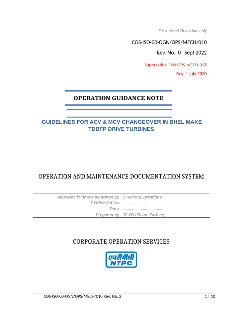 ACV & MCV Changeover Guide BHEL | PDF | Pump | Filtration