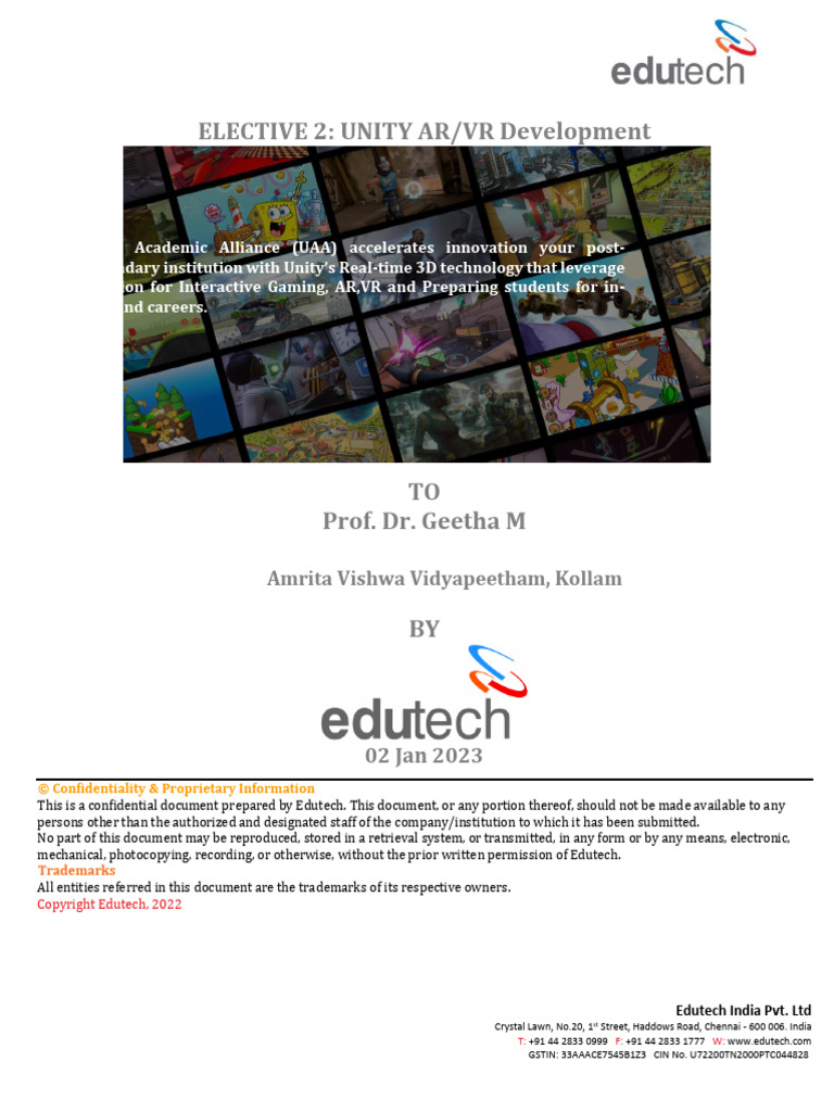 Elective 2-Unity ARVR Development | PDF | Virtual Reality | Educational Technology