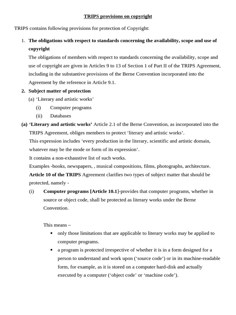 TRIPS Copyright Provisions Explained | PDF | Copyright | Trips Agreement