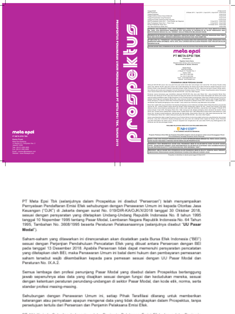 Prospektus Final PT Meta Epsi TBK | PDF