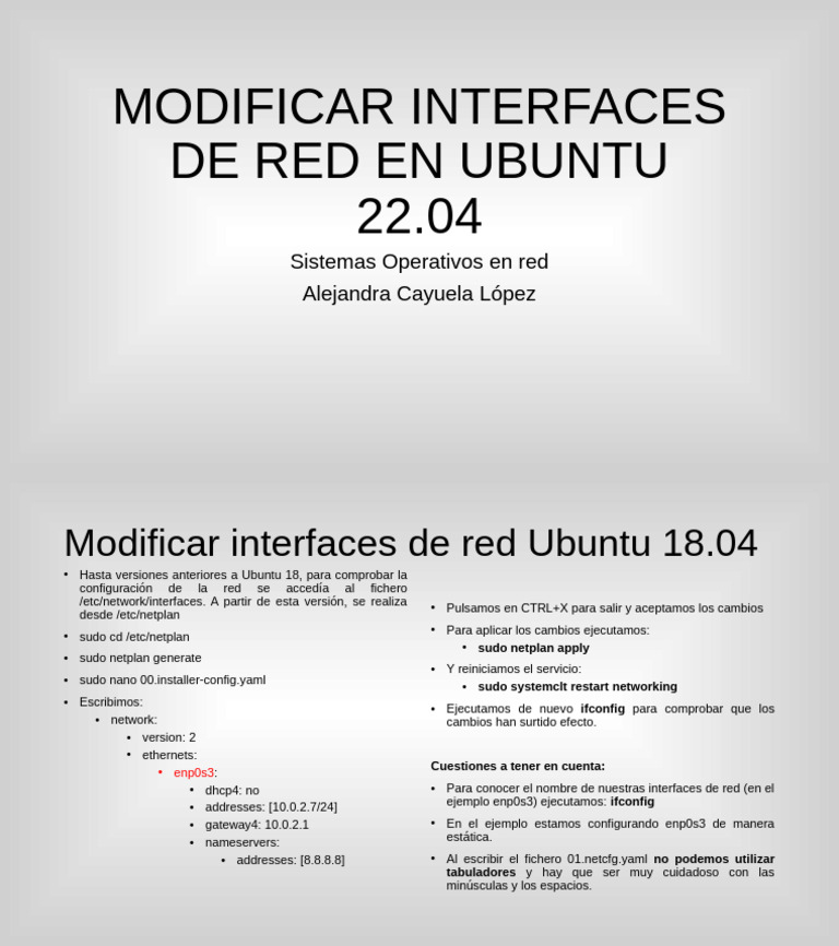 Modificar Interfaces de Red en Ubuntu 22.04 | PDF