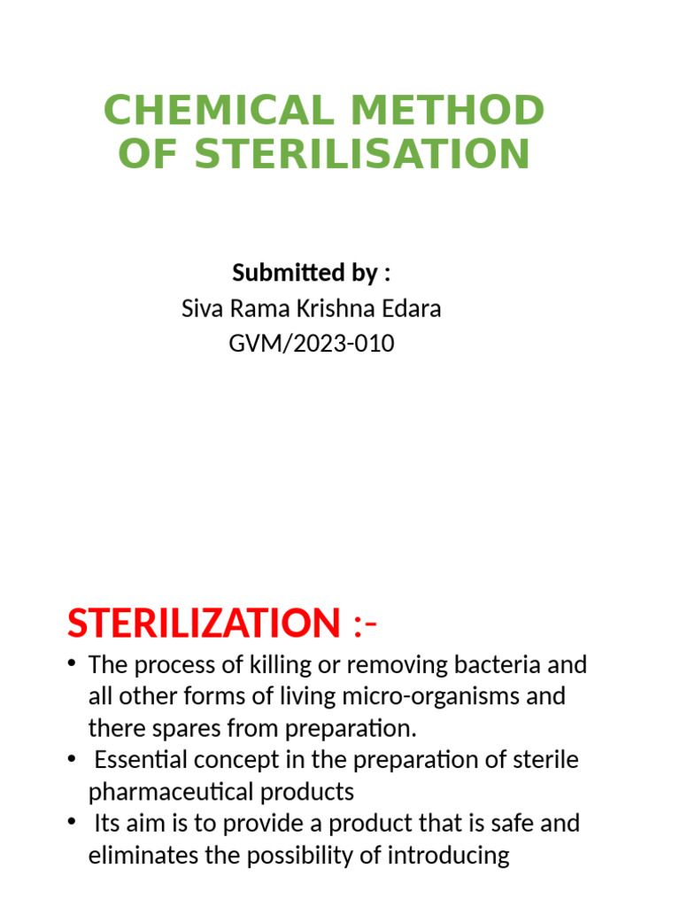 Chemical Methods of Sterilisation GVM23-010 | PDF | Disinfectant | Sterilization (Microbiology)