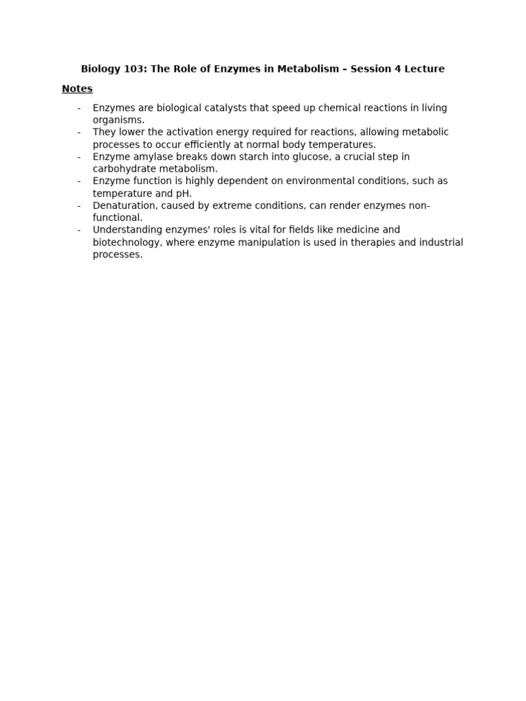 Biology 103 - Class Notes - CH 4 | PDF