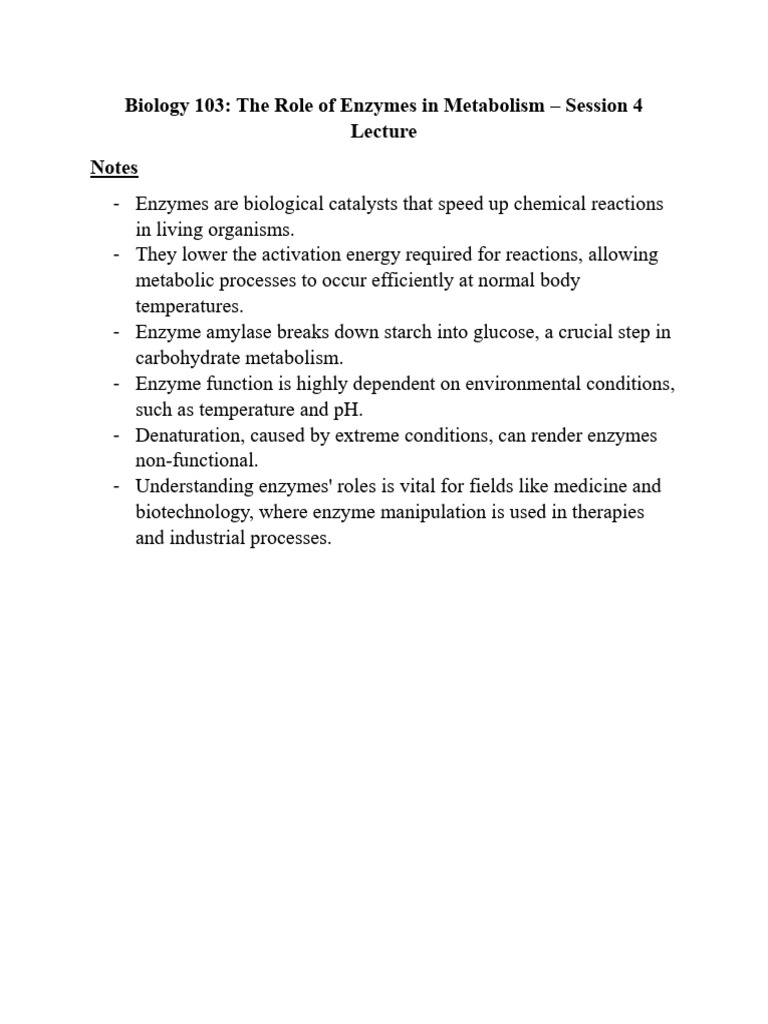 Enzymes in Metabolism: Key Concepts | PDF