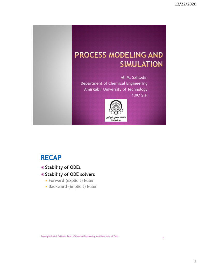Modeling Simulation Lecture8 | PDF | Derivative | Matrix (Mathematics)