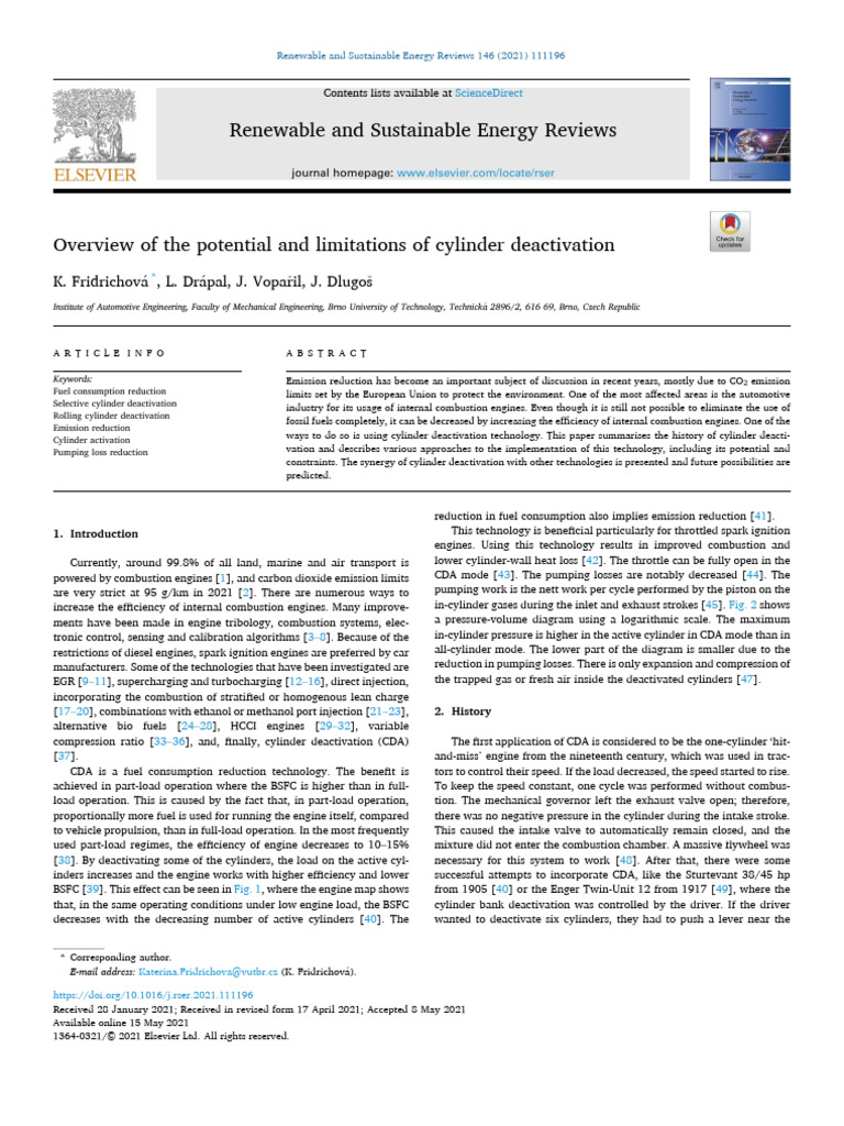 Overview of The Potential and Limitations of Cylinder Deactivation ...