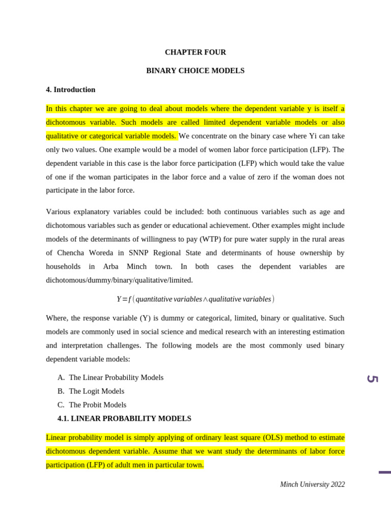Econometrics-CH-4 (1) | PDF | Logistic Regression | Ordinary Least Squares