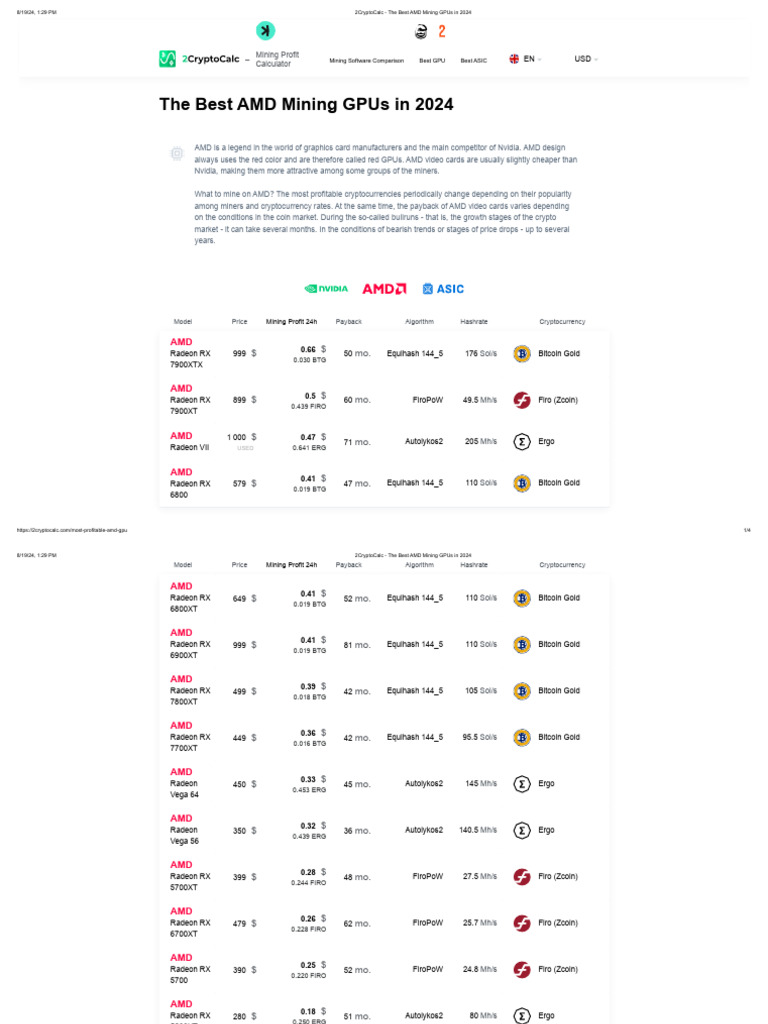 AMD Mining GPUs: 2024 Profit Guide | PDF | Graphics Processing Unit | Cryptocurrency