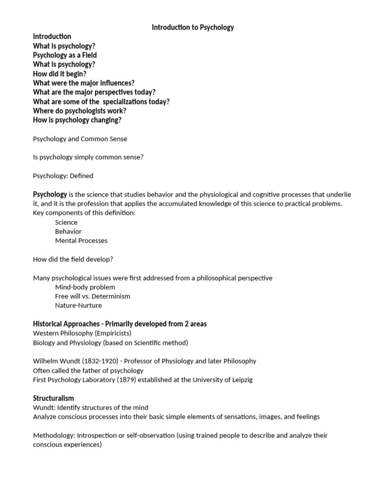 Overview of Psychology's Foundations | PDF | Psychology | Behaviorism