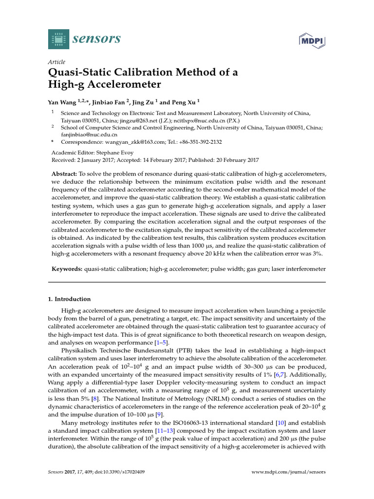 Quasi-Static Calibration Method of A High G Accelerometer | PDF ...