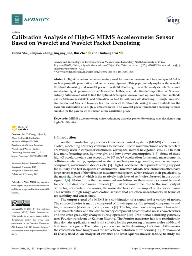 Calibration Analysis of High-G MEMS Accelerometer Sensor Based on Wavelet and Wavelet Packet ...