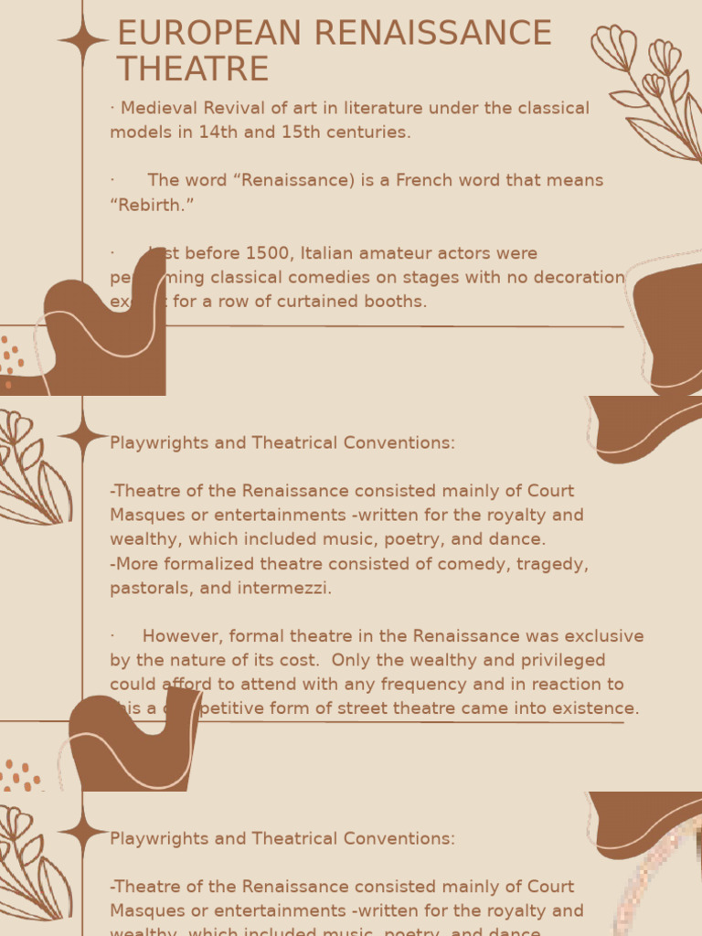European Renaissance Theatre Overview | PDF | Theatre | Play (Theatre)