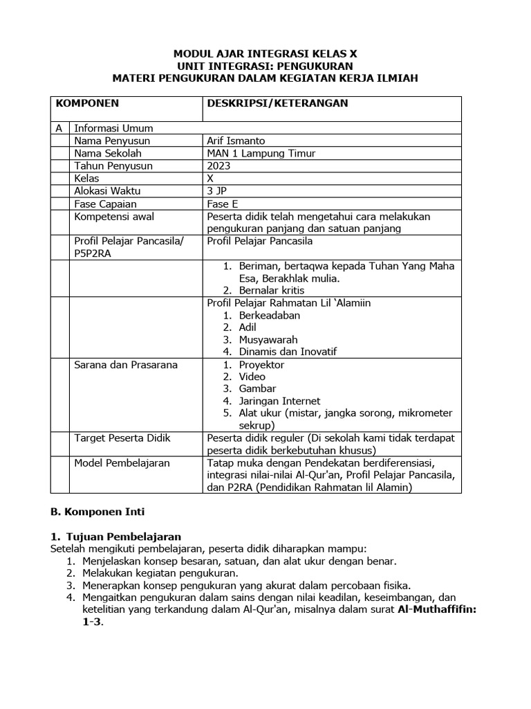 MODUL AJAR INTEGRASI KELAS X Fase e | PDF