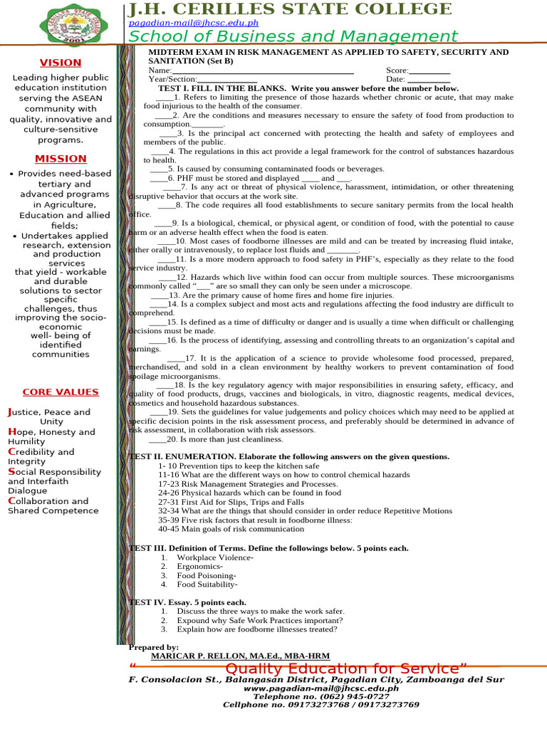 2024 Midterm Exam. Risk Management As Applied To Safety Security and ...