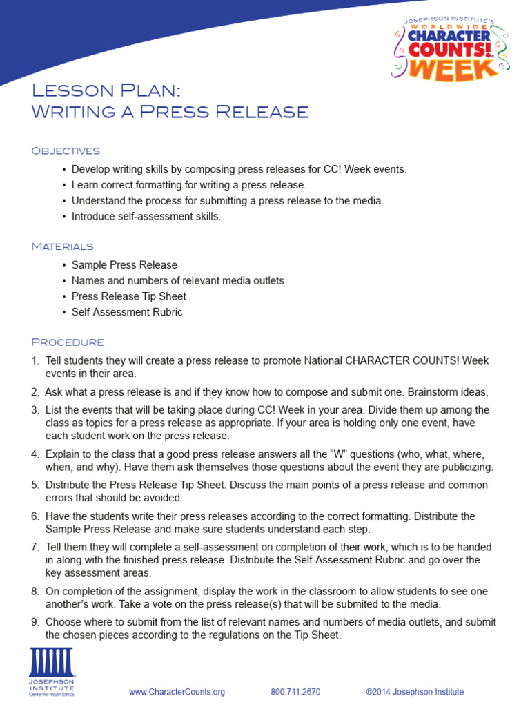 Press Release Writing Lesson Plan | PDF | Lesson Plan | News