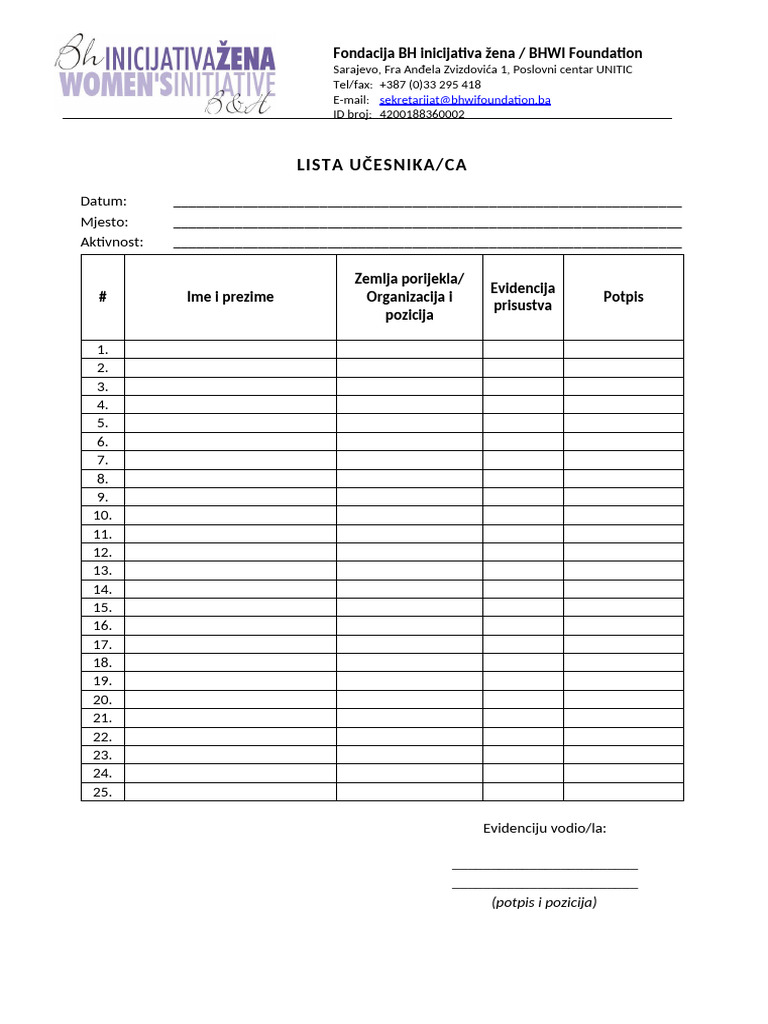 Lista Učesnika Format | PDF