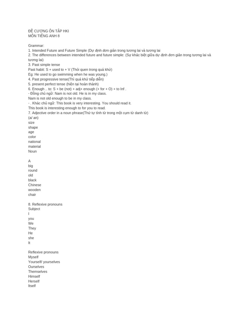 ĐỀ CƯƠNG ÔN TẬP HKI | PDF