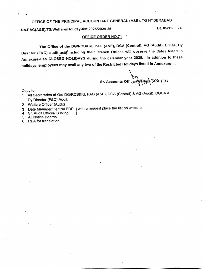 List of Closed Holidays and Restricted Holidays For Calendar Year 2025 ...