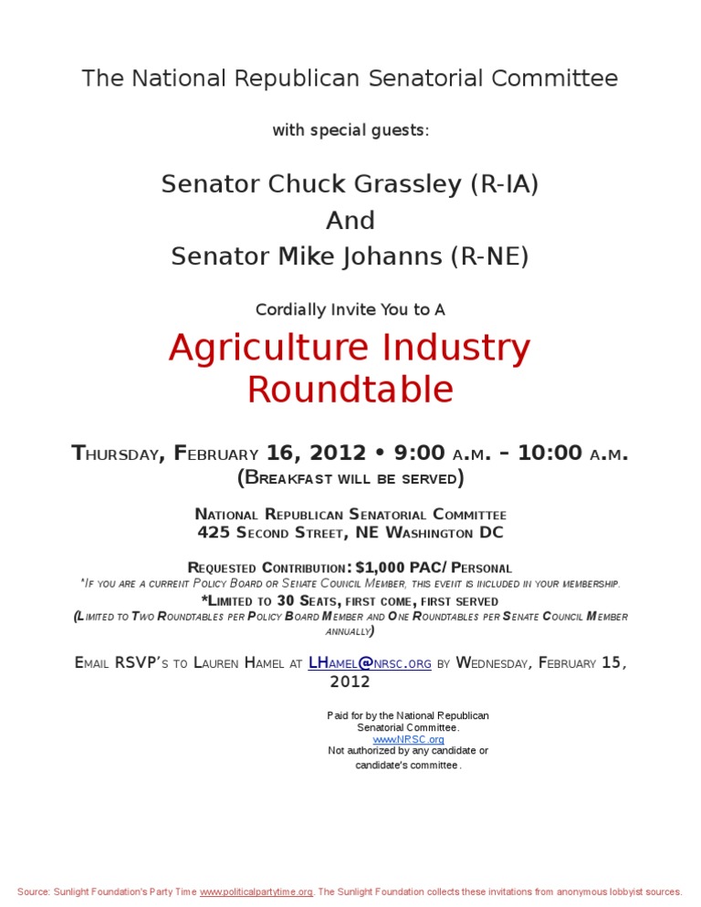 NRSC Agriculture Roundtable Invitation | PDF | Politics Of The United ...