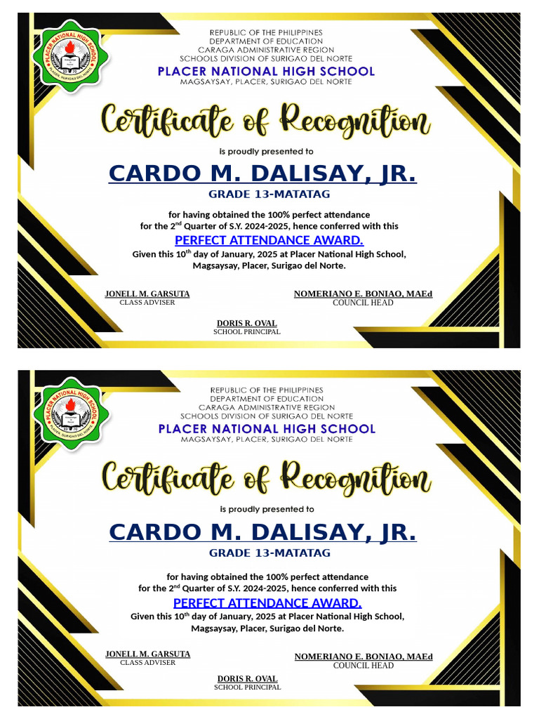 Cert Perfect Attendance Q2 | PDF