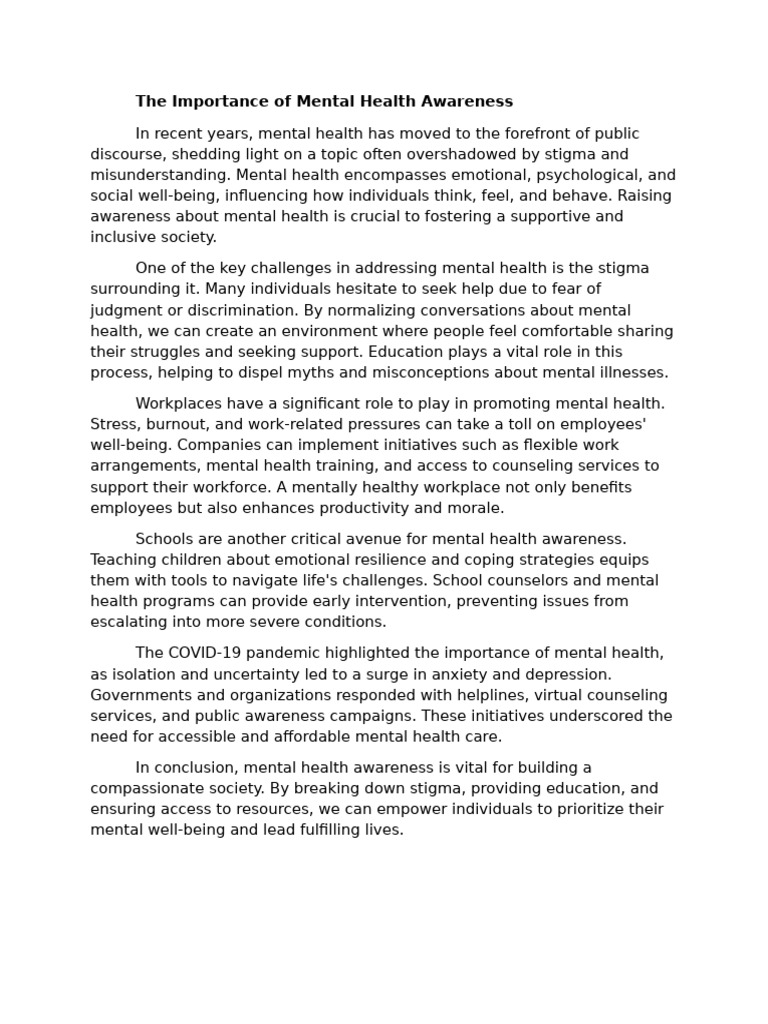 The Importance of Mental Health Awareness | PDF