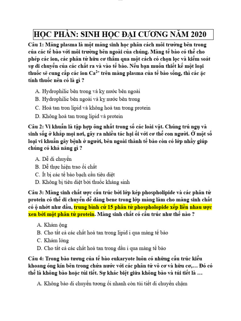 de-cuong-trac-nghiem-mon-sinh-hoc-dai-cuong-nam-2020-dai-hoc-y-duoc-hu-114065 | PDF