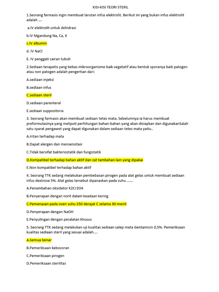 KISI KISI UAS TEORI STERIL | PDF