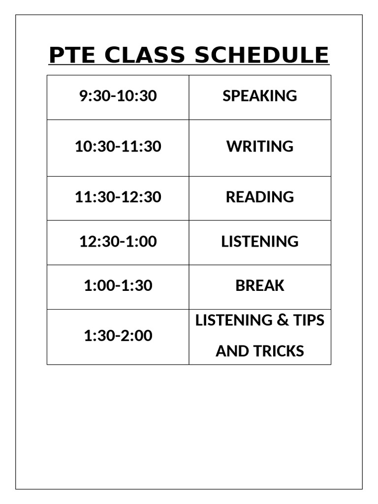 Pte Class Schedule | PDF