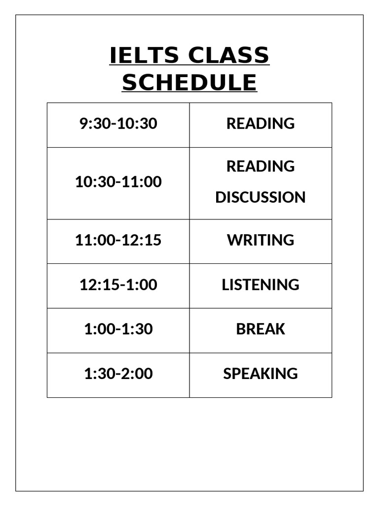 Ielts Class Schedule | PDF