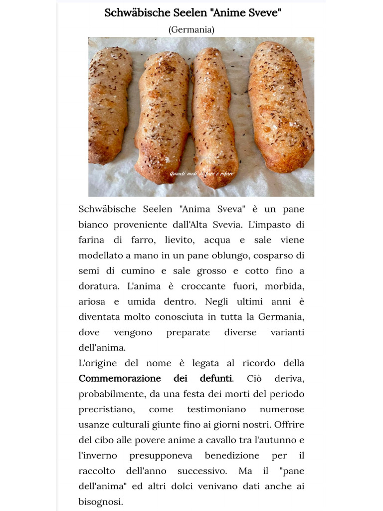 Ricetta Pane Schwäbische Seelen Anime Sveve (Germania) | PDF