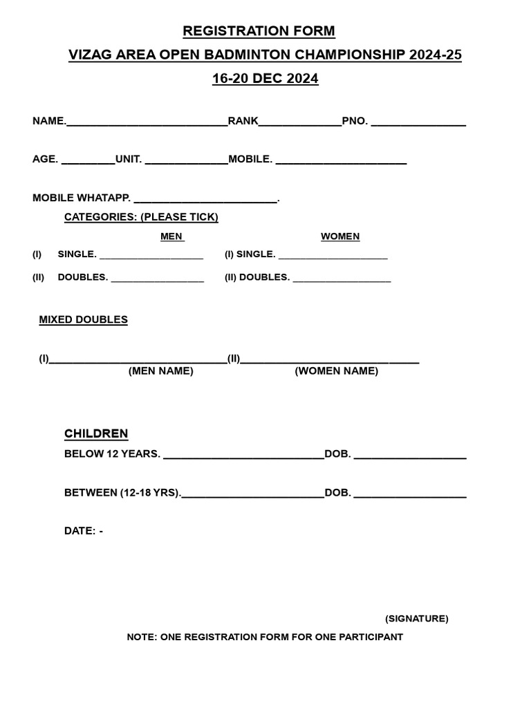 ENC VIZAG AREA OPEN BADMINTON FORM | PDF