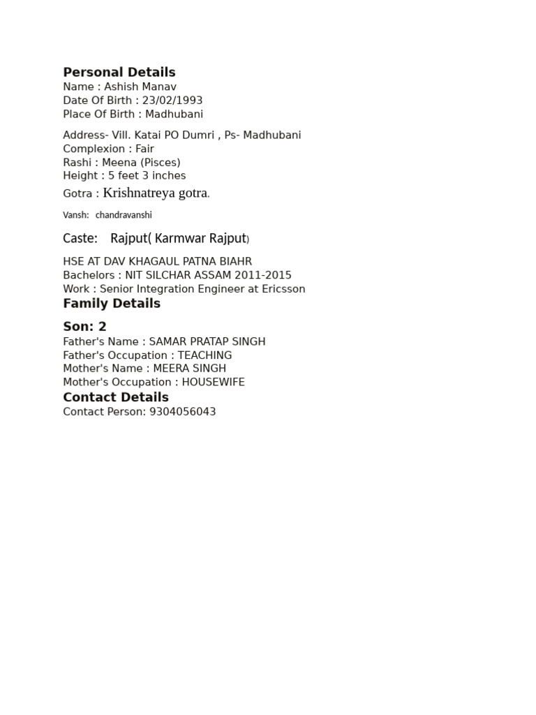 Biodata Ashish | PDF