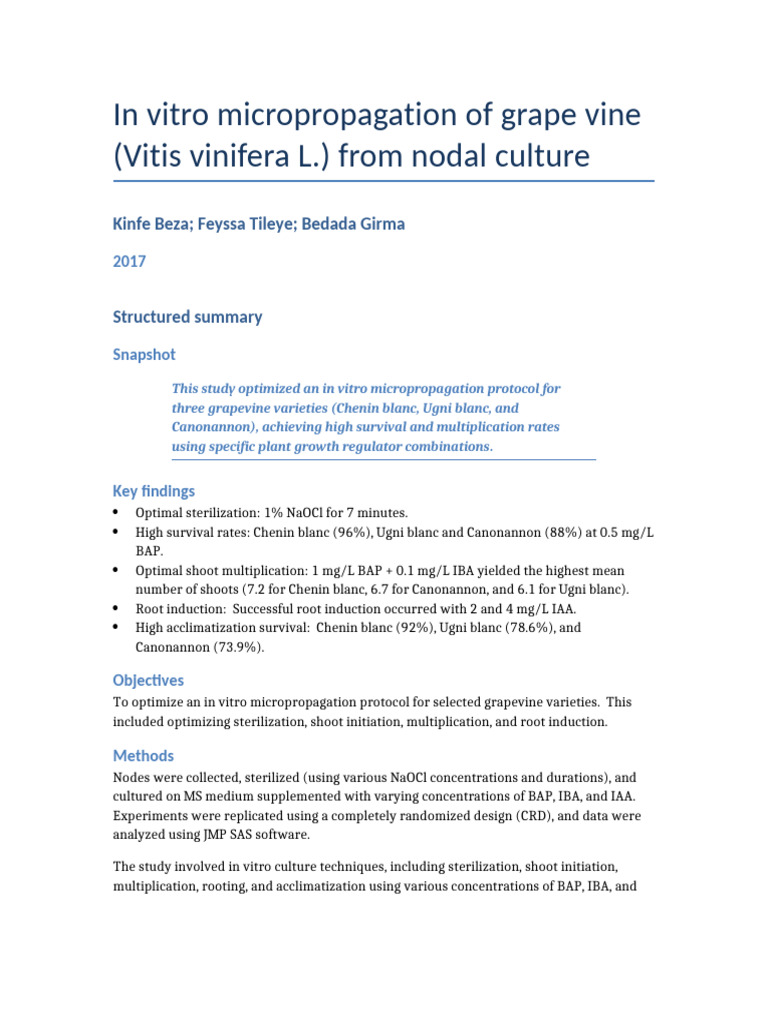 In Vitro Micropropagation of Grape Vine Vitis Vini PDF | PDF | Vitis ...