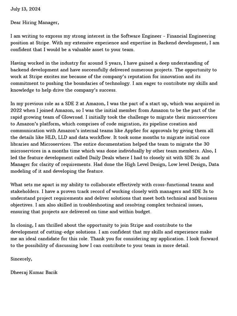 Cover Letter Stripe | PDF
