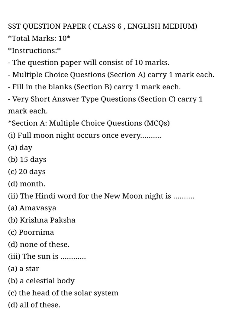 Class 6th Second Formal Test | PDF