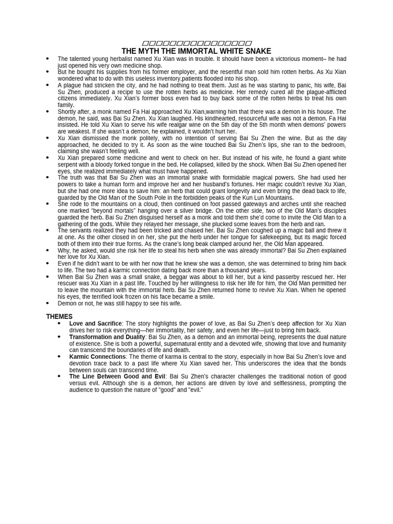 Final 08 The Myth The Immortal White Snake | PDF | Folklore | Karma