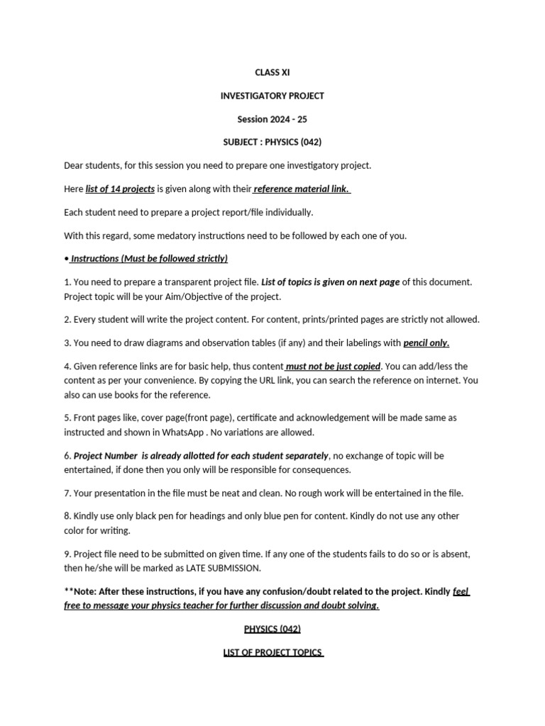 Class XI Projects 2024 | PDF | Waves | Physical Sciences